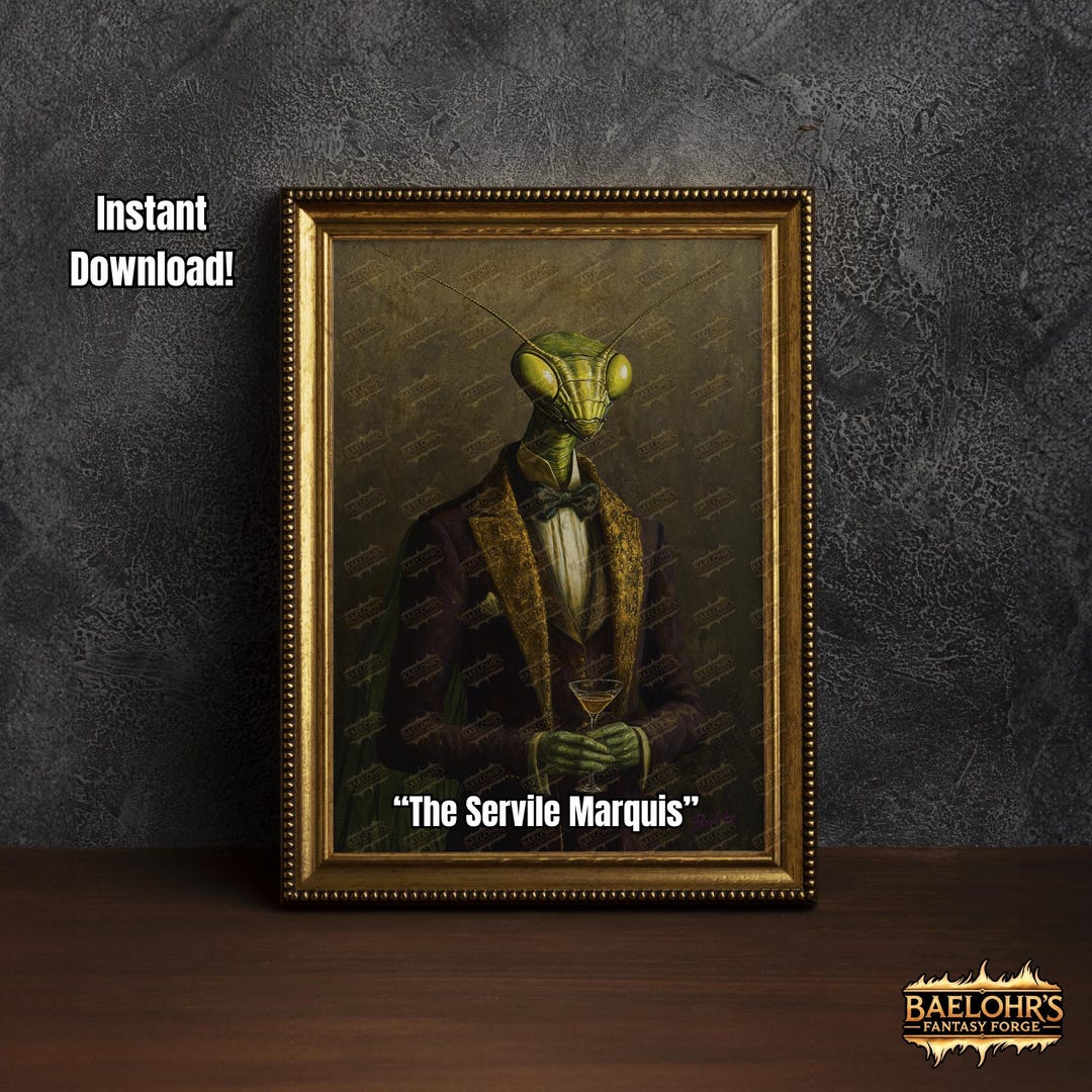 Praying Mantis Portrait Print, Vintage Baroque Printable, Victorian ...