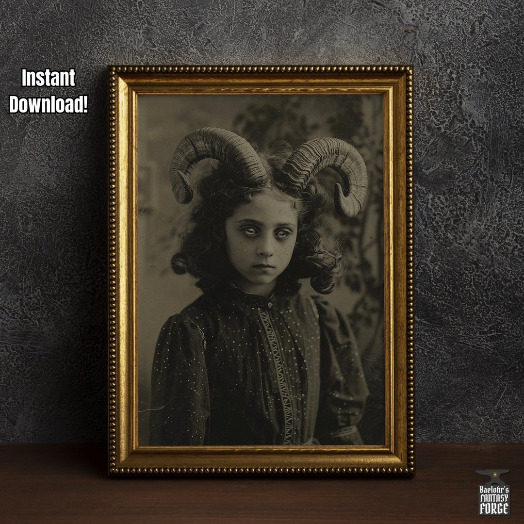 Dark Pagan Child Photo, Occult Victorian Vintage Photograph, Ram Devil ...