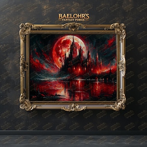 Blood Moon Dracula Castle, Dark Fantasy Art Printable, Occult Gothic ...
