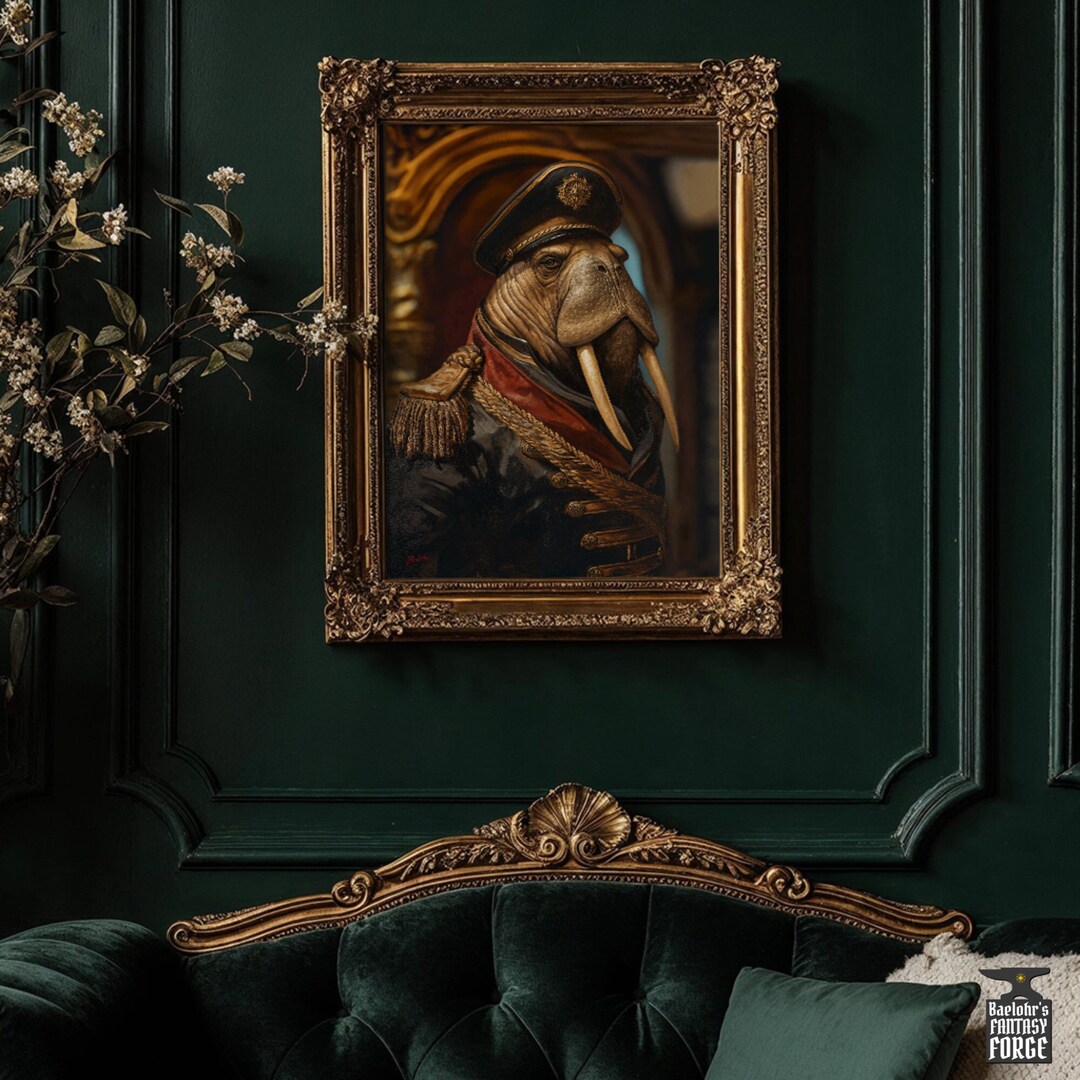 Walrus Captain Portrait, Naval Sea Creature Print, Vintage Renaissance ...