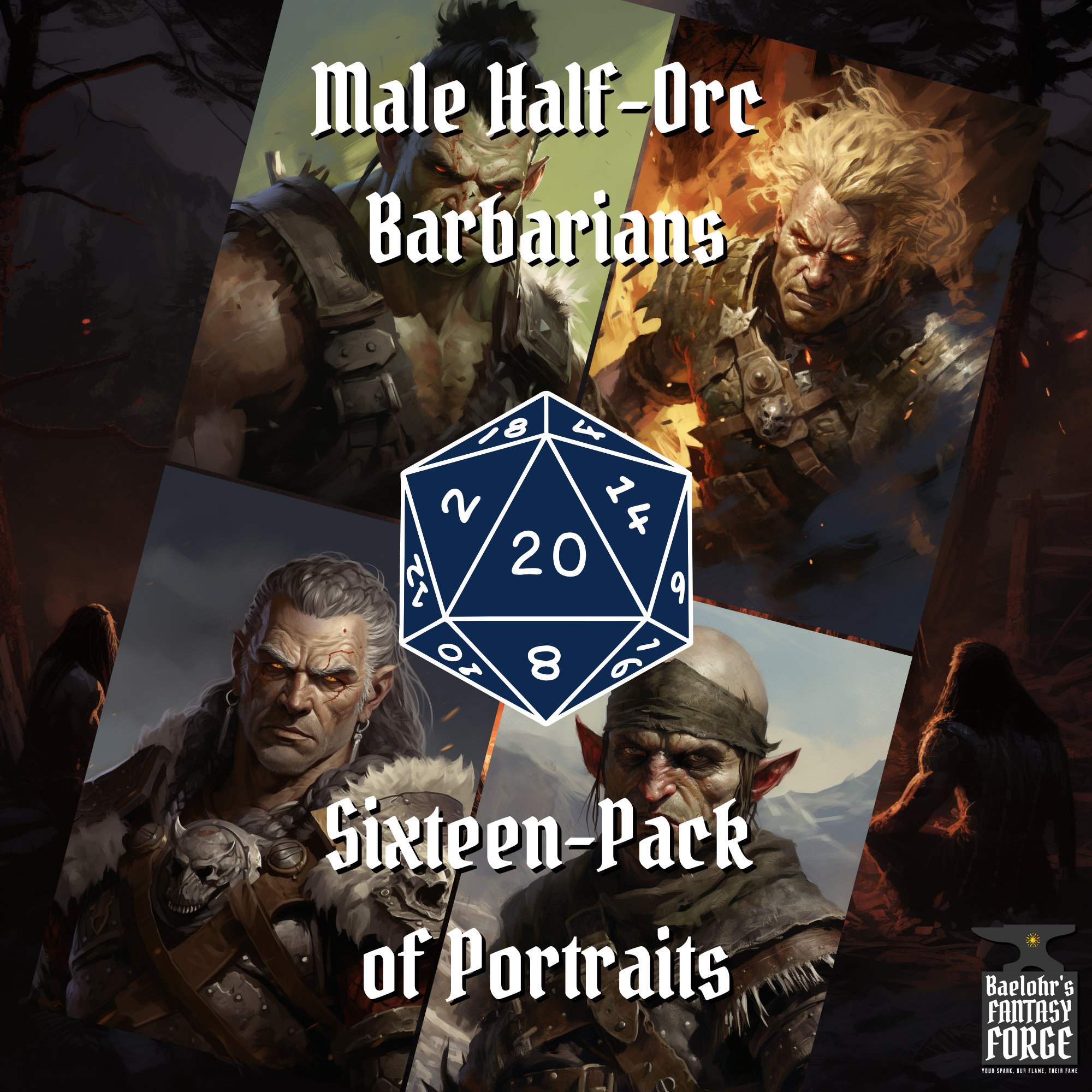 Male Half-orc Barbarian Portraits | 16-pack #1 | Dungeons & Dragons Dnd ...