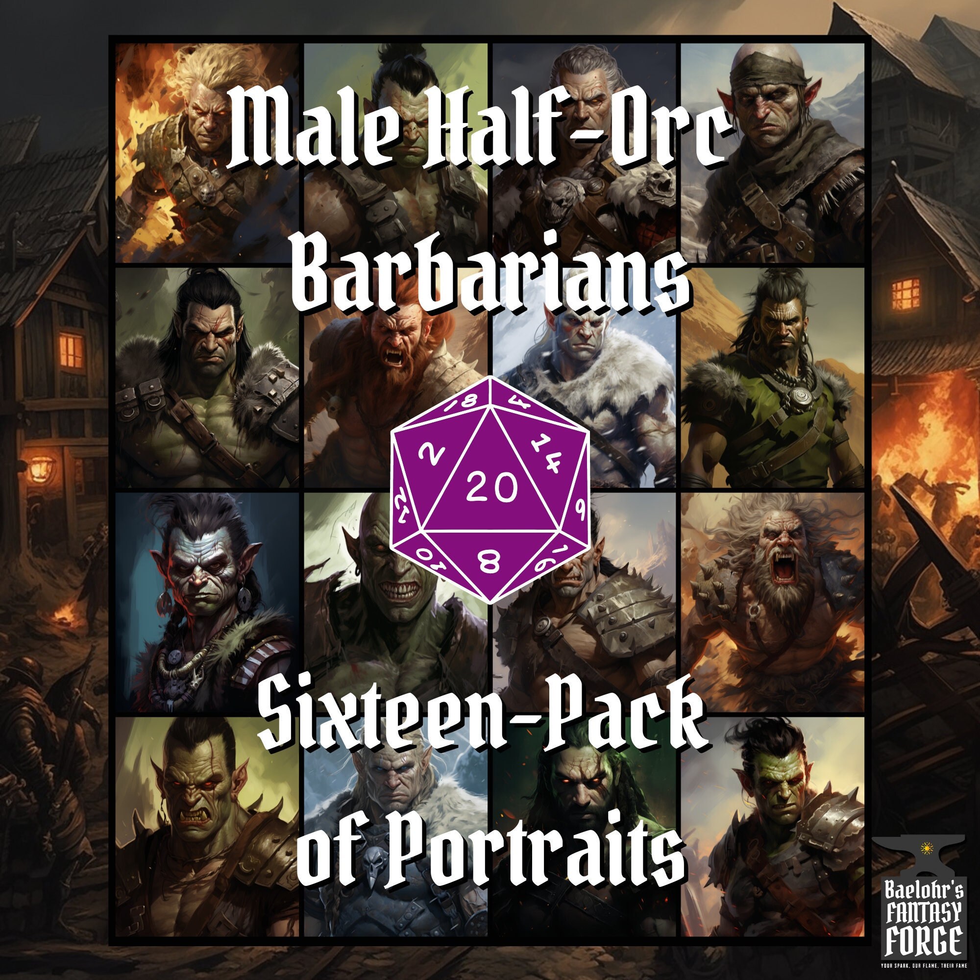 Male Half-orc Barbarian Portraits | 16-pack #1 | Dungeons & Dragons Dnd ...