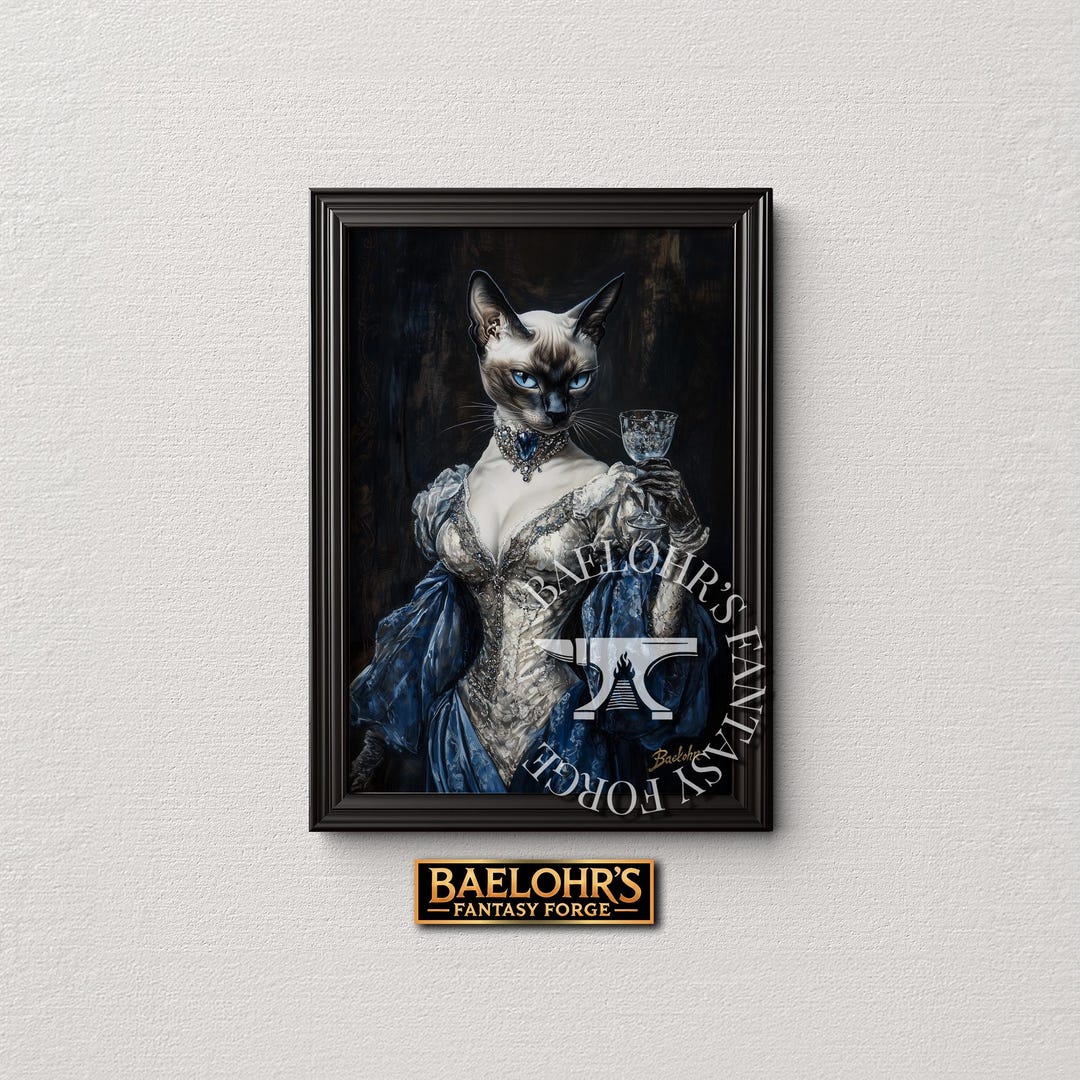 Elegant Siamese Cat Lady Printable Art - Aristocratic Anthropomorphic ...