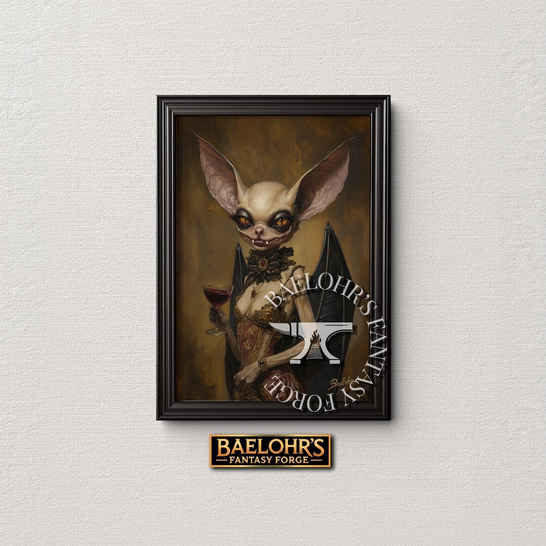 Elegant Vampire Bat Lady Printable Art - Gothic Anthropomorphic Bat ...