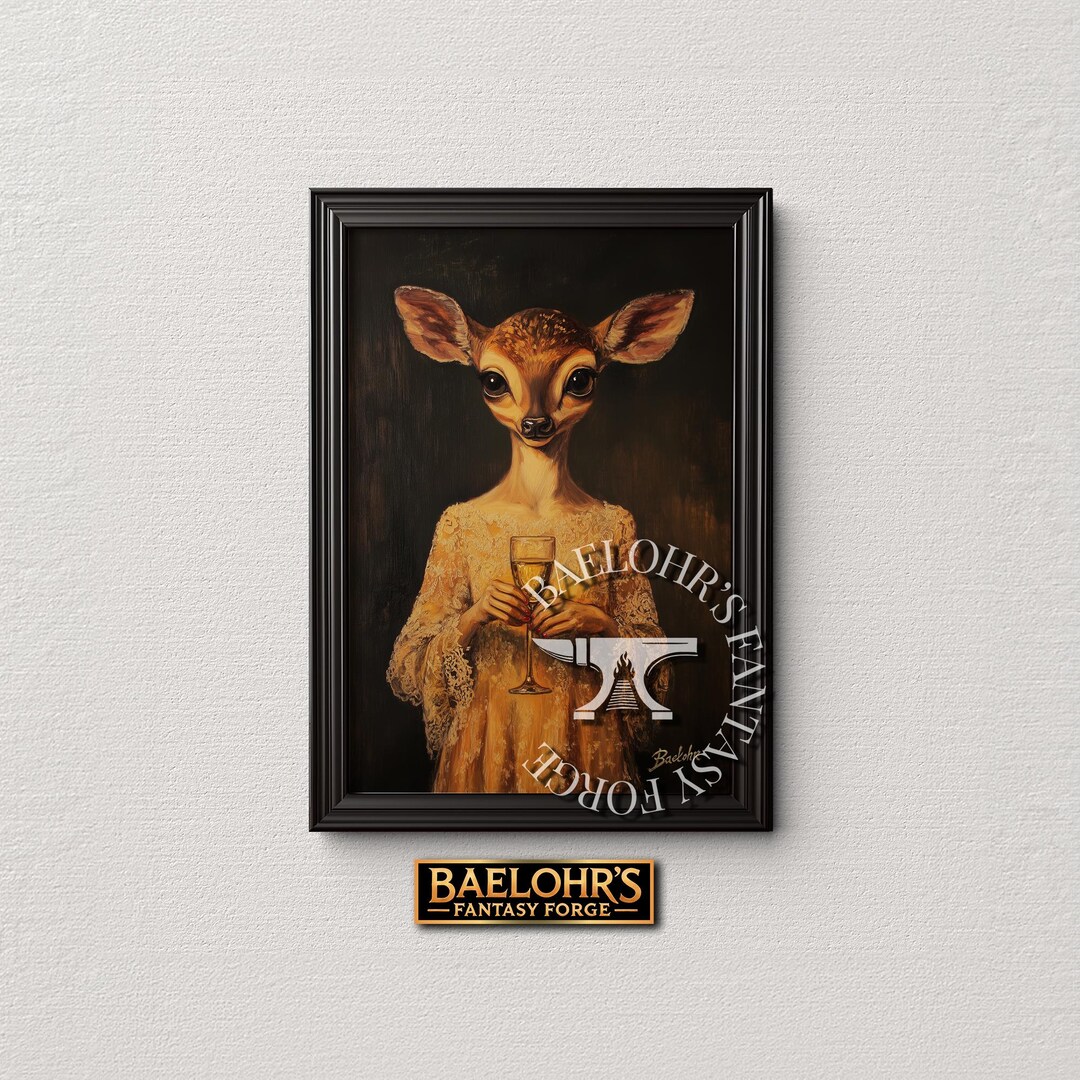 Elegant Fawn Lady Printable Art - Gothic Anthropomorphic Deer Portrait ...