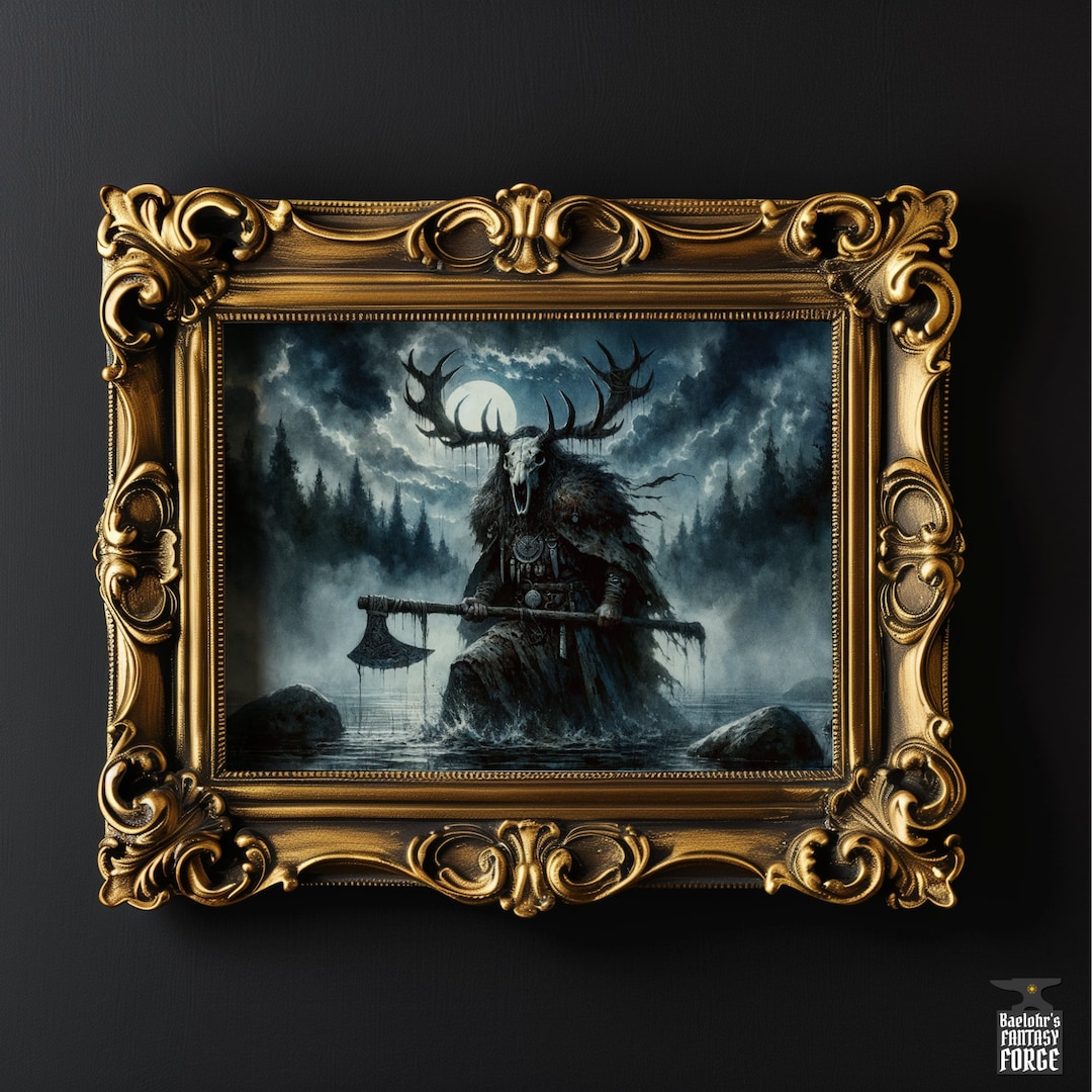 Norse Shaman Print, Nature Guardian, Dark Cottagecore, Gothic Skull ...