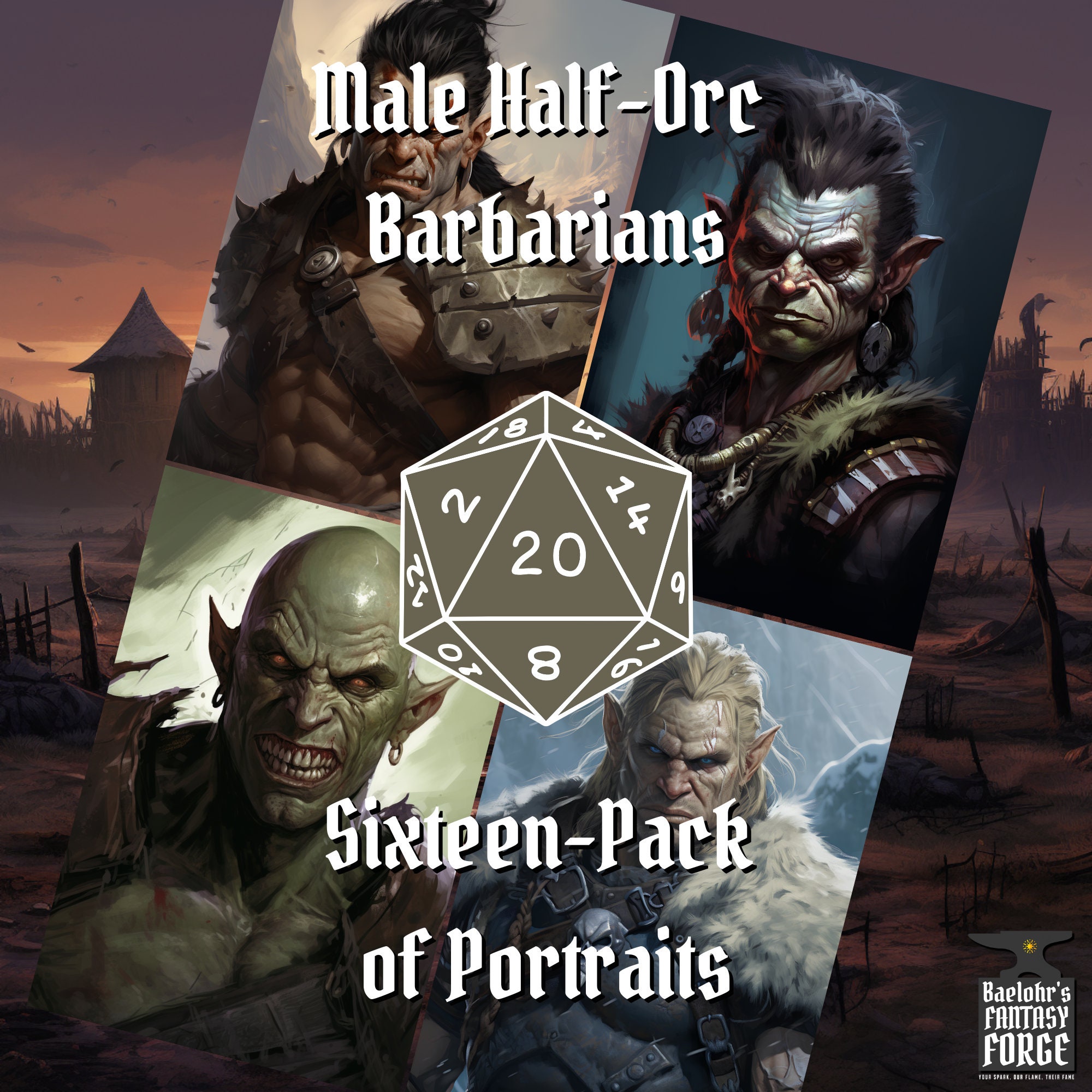 Male Half-orc Barbarian Portraits 16-pack Dungeons & - Etsy