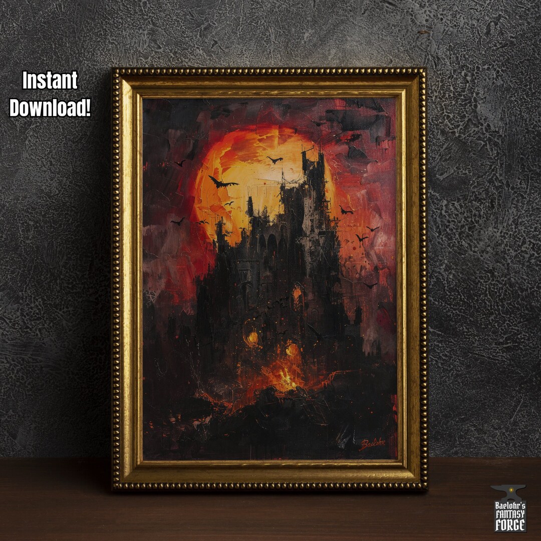 Gothic Castle Sunset Print, Apocalyptic Printable, Infernal Hellscape ...
