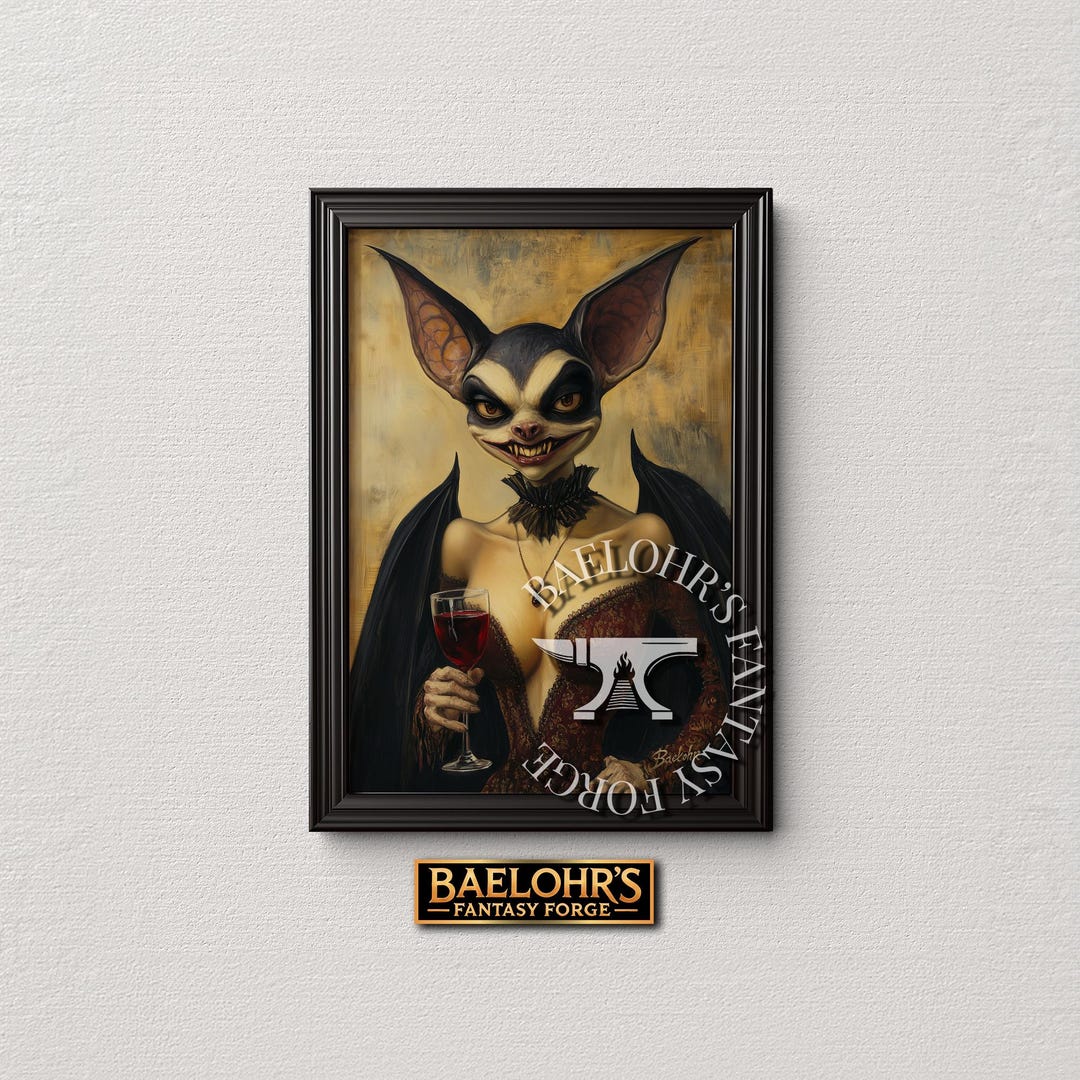Sinister Vampire Bat Lady Printable Art - Gothic Anthropomorphic Bat ...