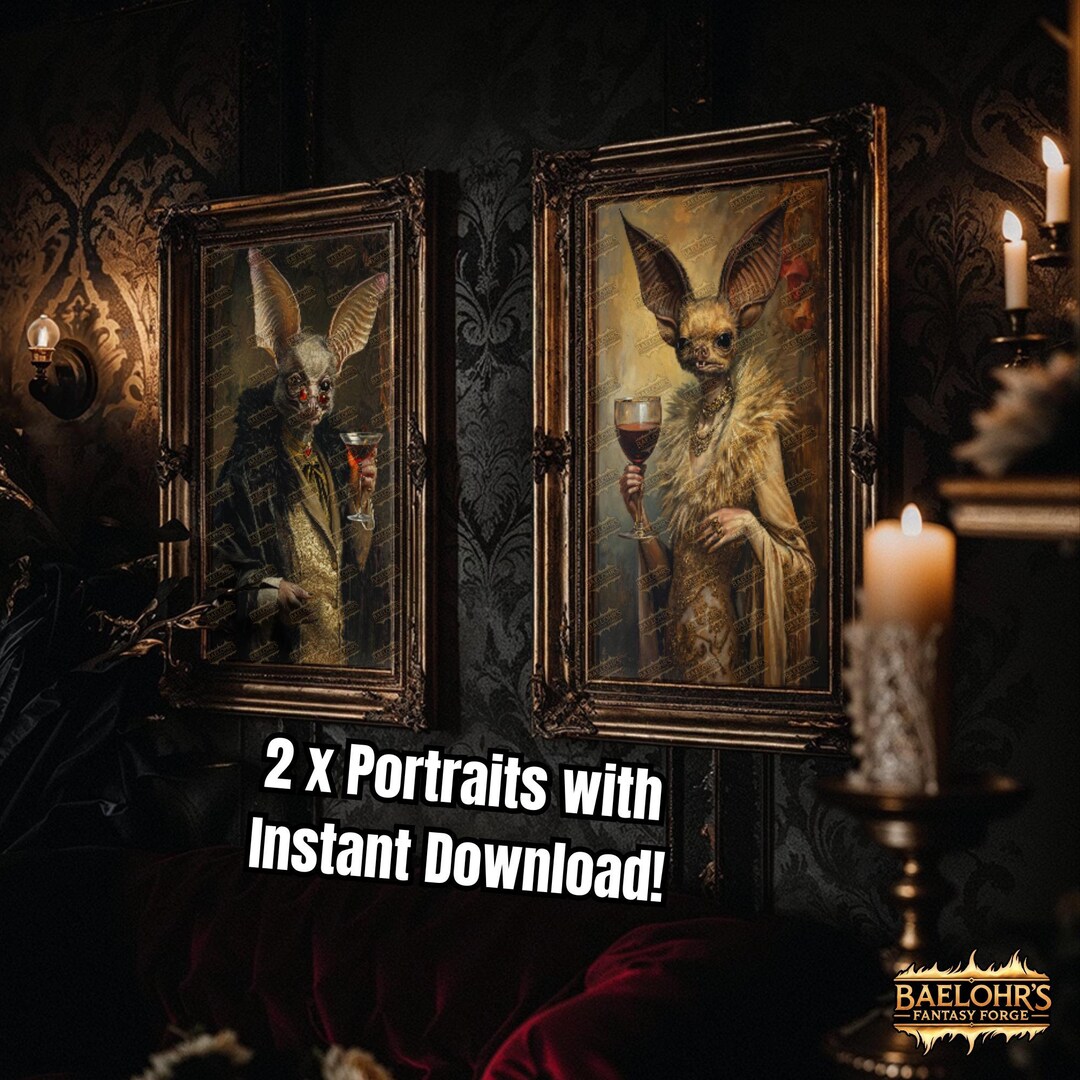 Gothic Bat Power Couple Prints, Vintage Baroque Printables, Renaissance ...