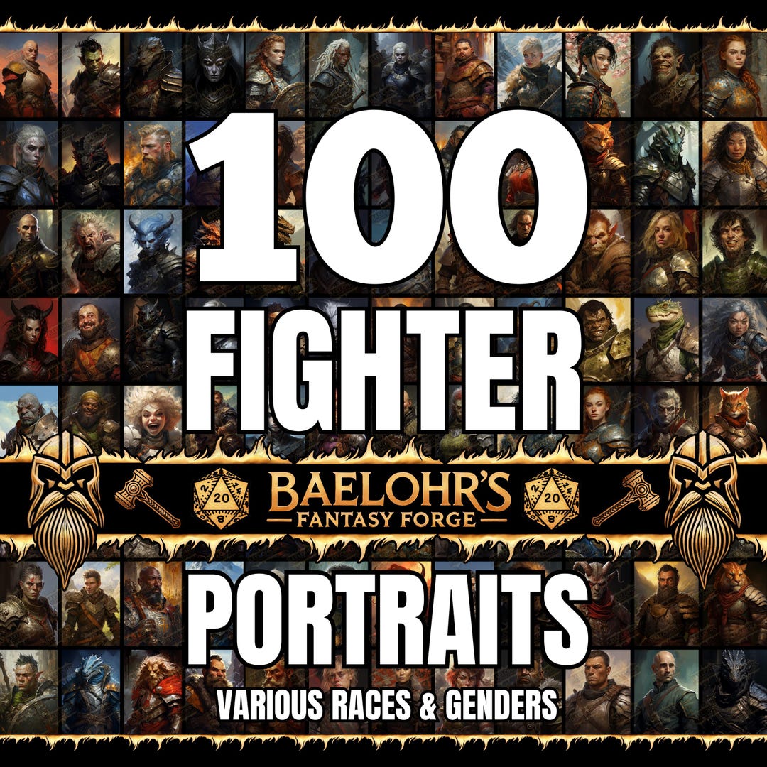 100 Unique Fighters Portrait Pack #1, Various Races and Genders ...