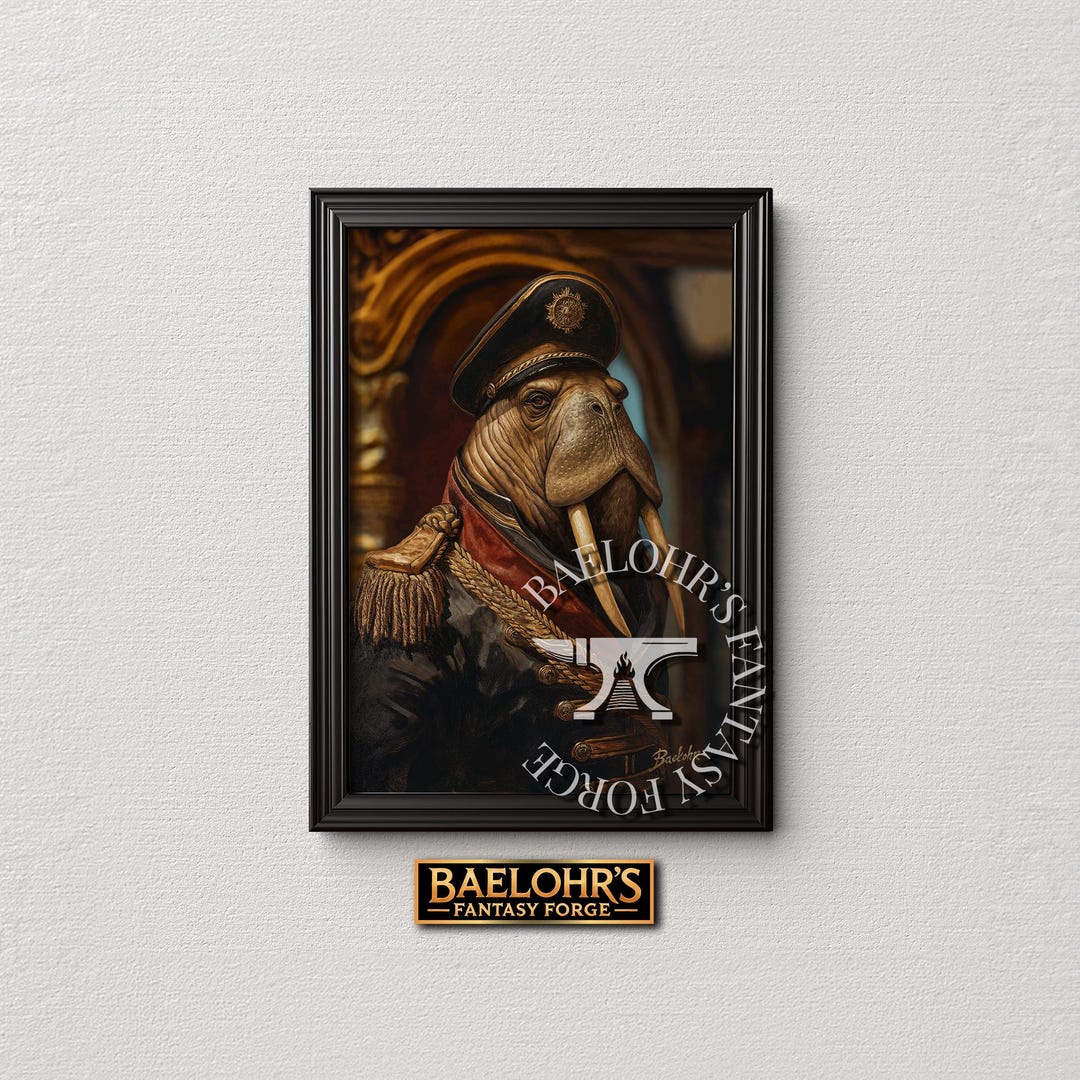 Walrus Captain Portrait, Naval Sea Creature Print, Vintage Victorian ...