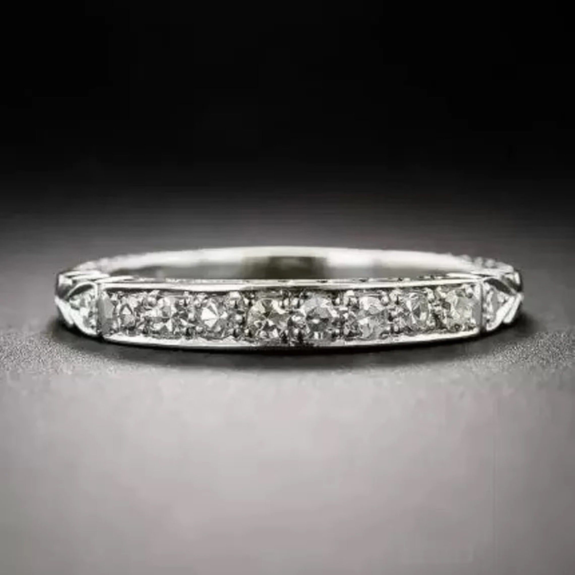 Circa 1980s Retro Art Deco Diamond Wedding Band Vintage-style Diamond Half Eternity Ring ...