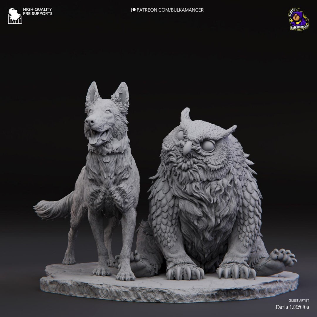 Dog and Owl BG3 Fan Art 14cm 3d 12k Resin Statue Unpainted Version - Etsy