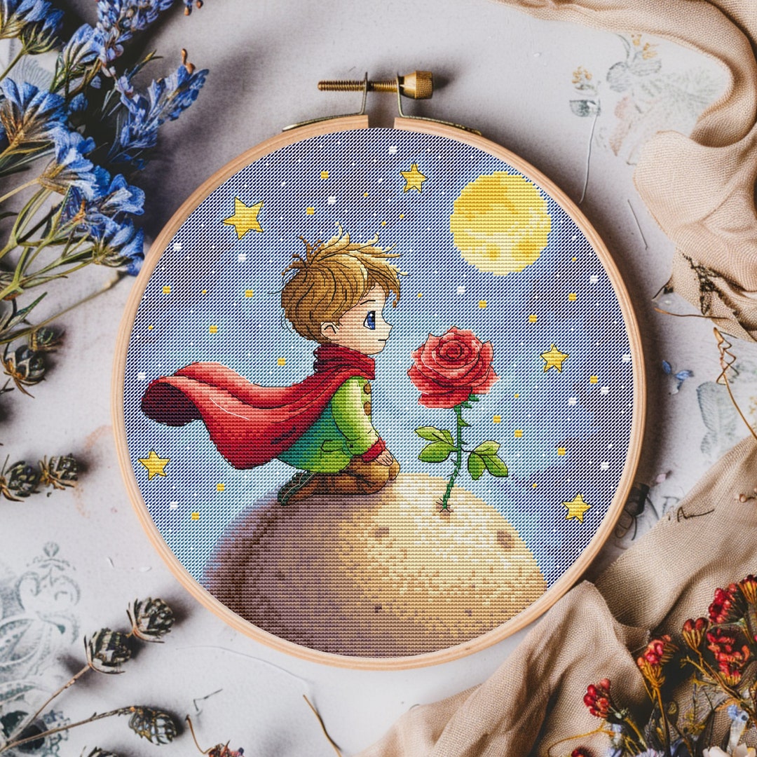 Digital Сross Stitch Pattern Little Prince With Rose Digital Embroidery ...