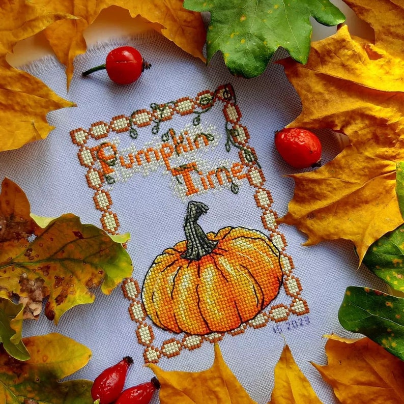 Orange Pumpkin Sampler Digital Cross Stitch Pattern, Halloween ...
