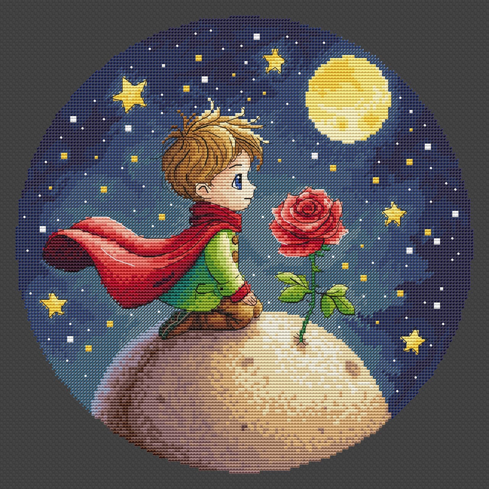 Digital Сross Stitch Pattern Little Prince With Rose Digital Embroidery ...