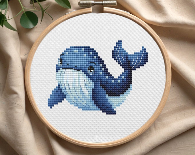 Cross Stitch Pattern Blue Whale - Digital Cross Stitch Chart for ...