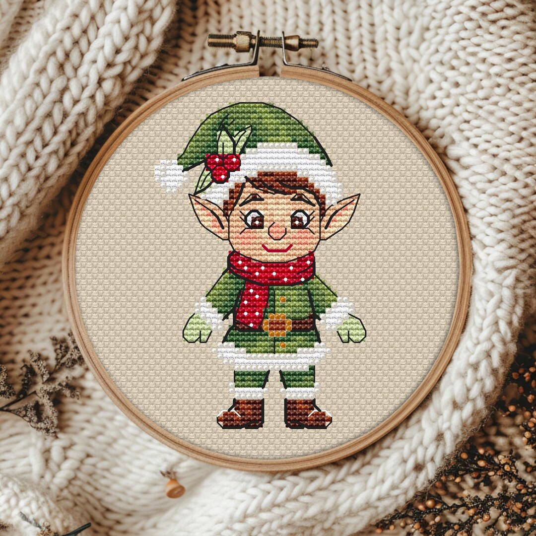 Christmas Elf Digital Cross Stitch Pattern Santa's Helper Modern Design ...