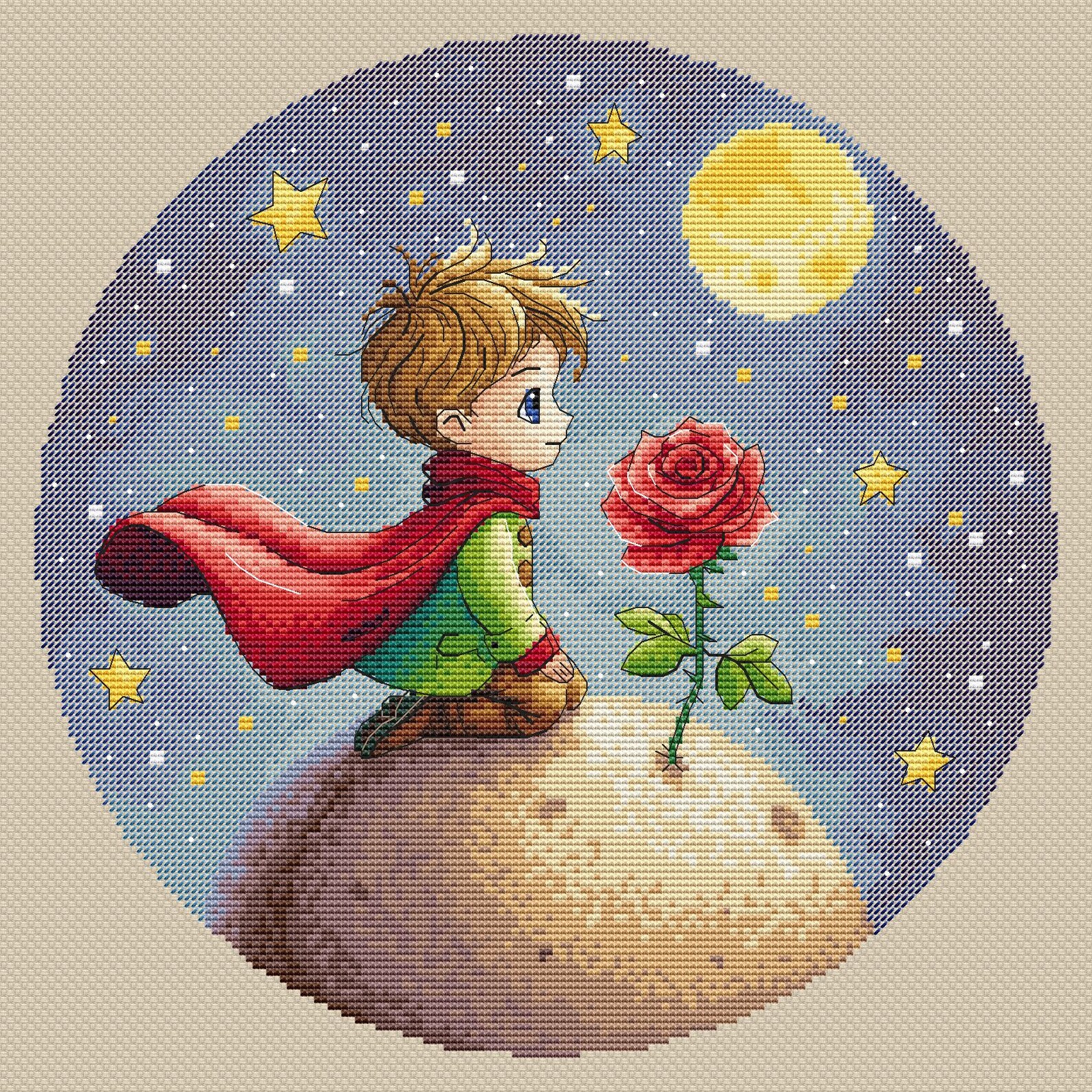 Digital Сross Stitch Pattern Little Prince With Rose Digital Embroidery ...