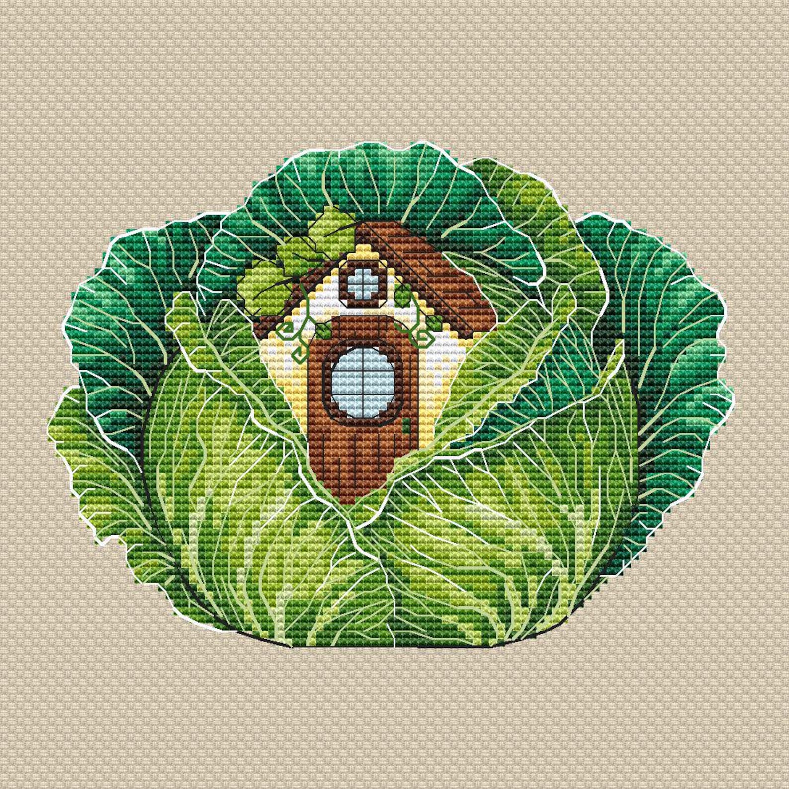 Cross Stitch Pattern Cabbage House Digital Embroidery Chart Instant PDF ...