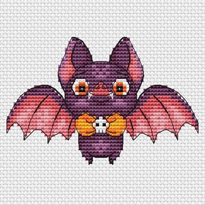 Cute Purple Bat Cross Stitch Pattern: Halloween Embroidery (PDF) - Etsy