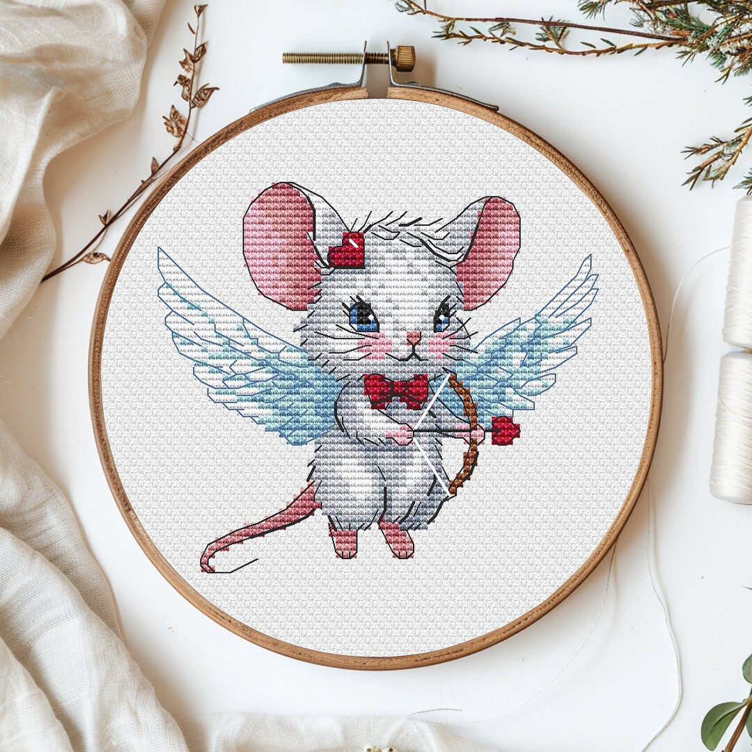 Digital Cross Stitch Pattern Mouse Cupid Valentine Toys Cross Stitch ...