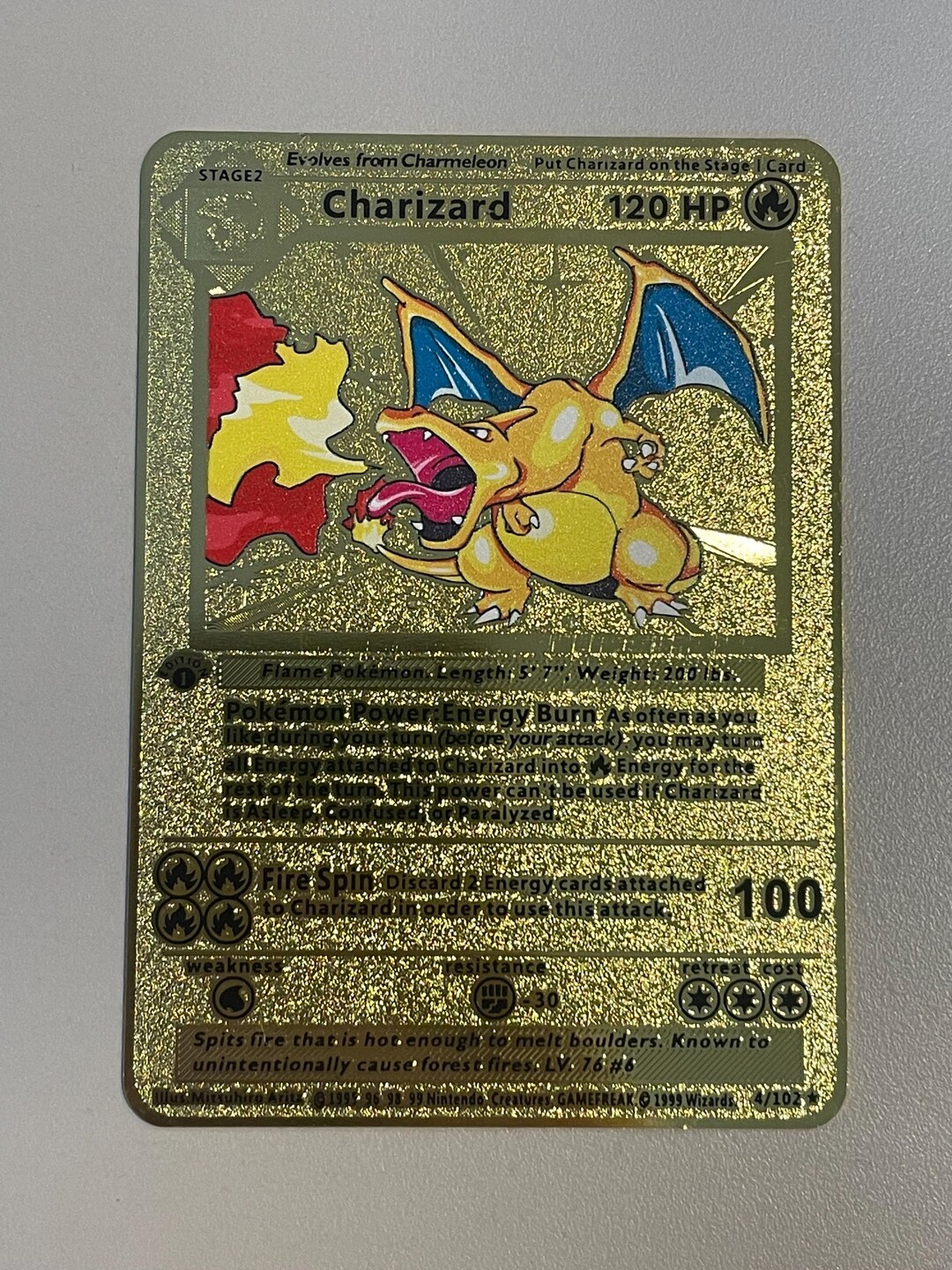 Pokemon Solid Gold Metal Cards Charizard Base Set Black Metal Charizard ...
