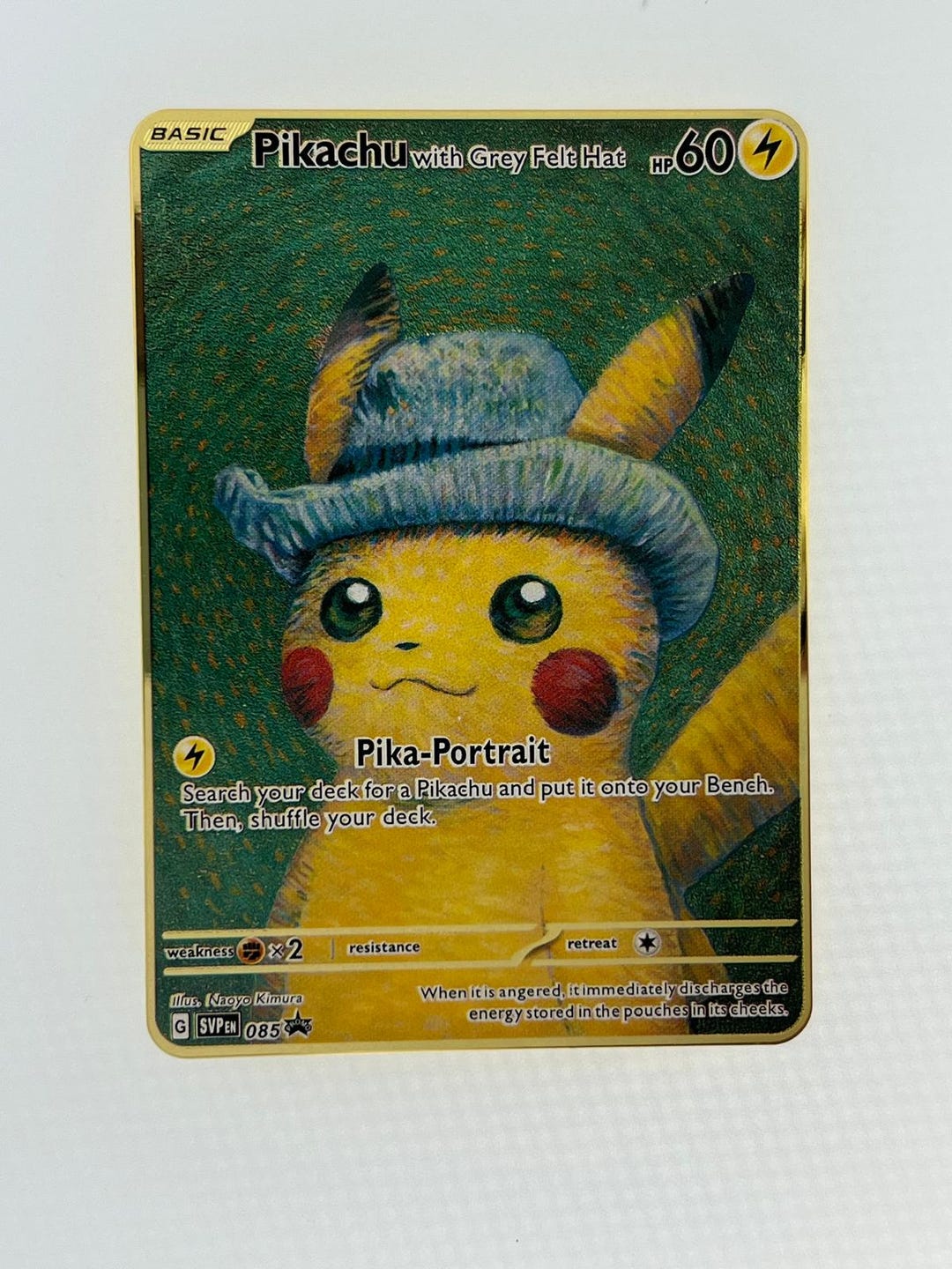 Custom Pokemoncard Pikachu With Grey Felt Hat Gold Metal Heavy ...