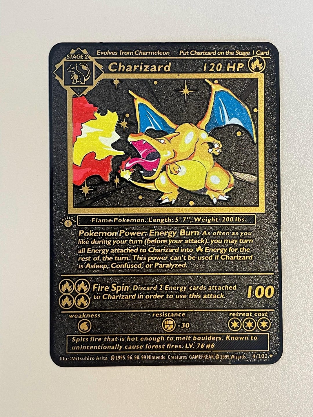Pokemon Solid Gold Metal Cards Base Set Black Metal Charizard More Fun ...