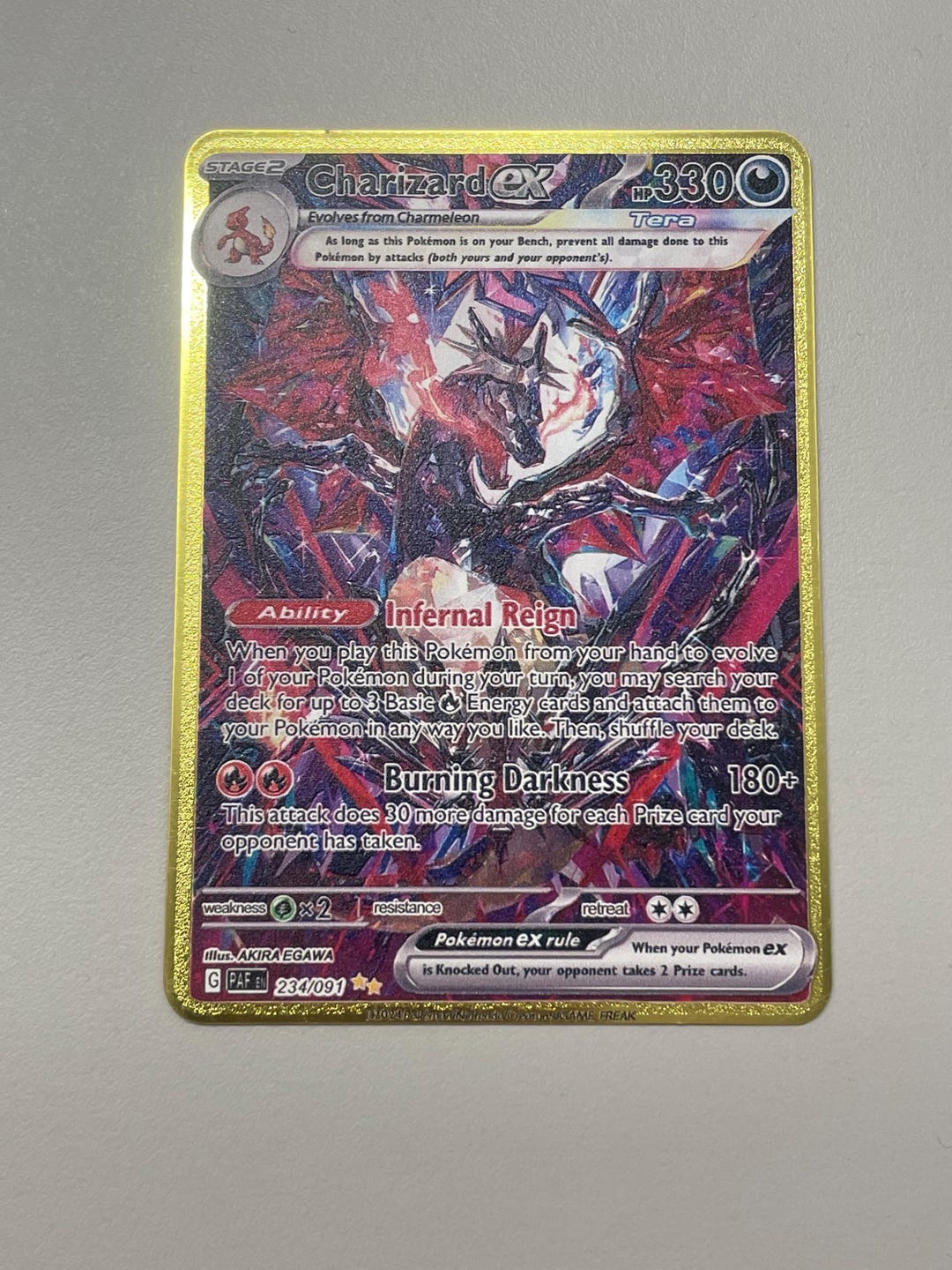 Custom Pokemoncard Charizard Ex 234/091 PAF Gold Metal Heavy Stainless ...