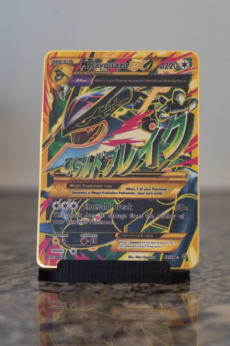 Custom Pokemoncard M Rayquaza EX 98/98 Gold Metal Heavy Stainless Steel ...
