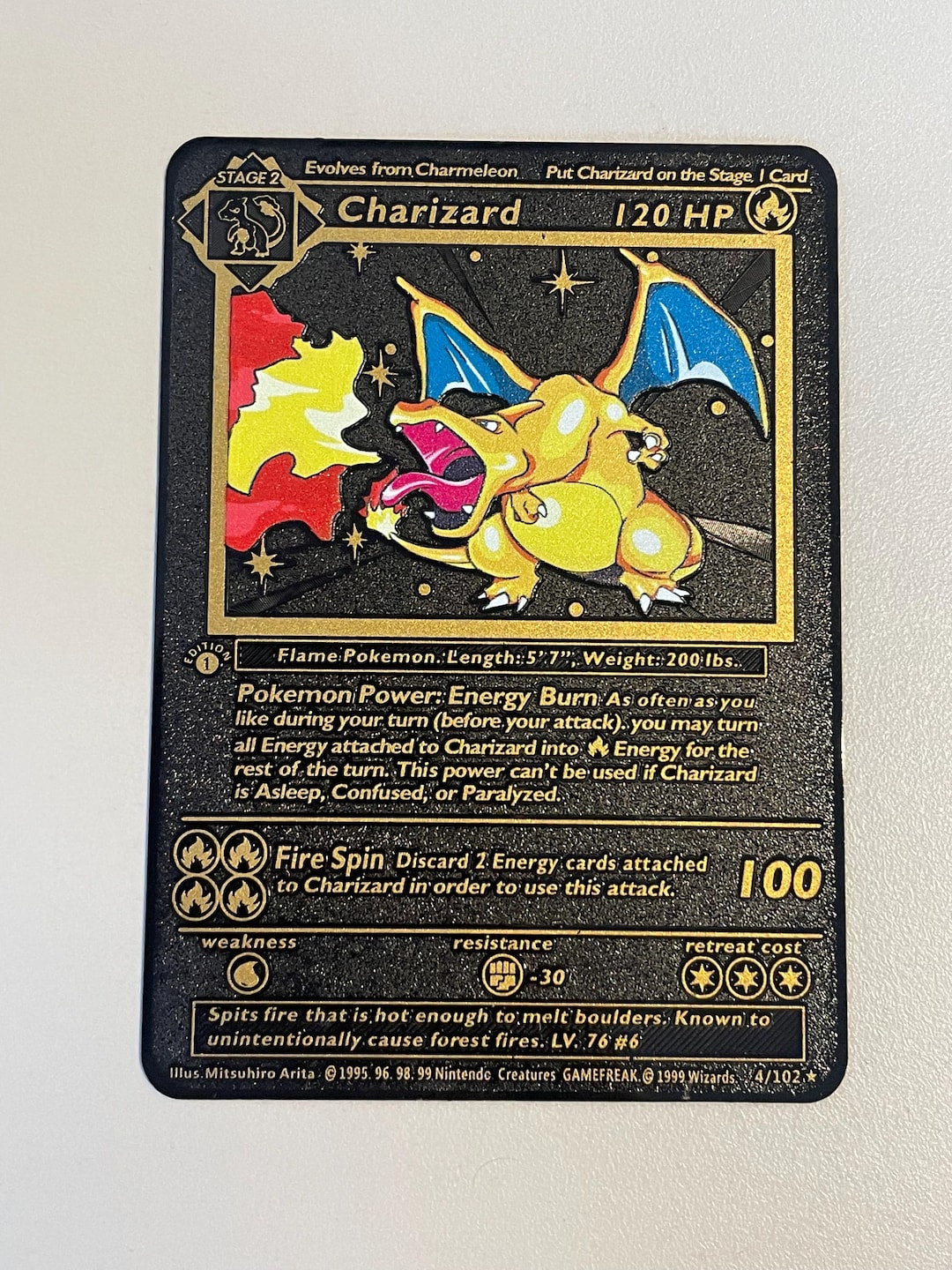 Custom Pokemoncard Charizard Base Set Black Metal Heavy Stainless Steel ...