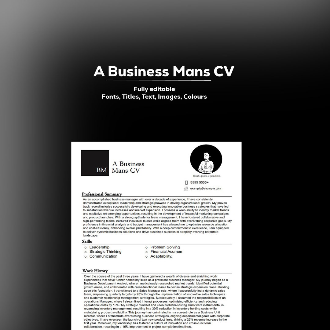 A Business Man's CV Template - Etsy