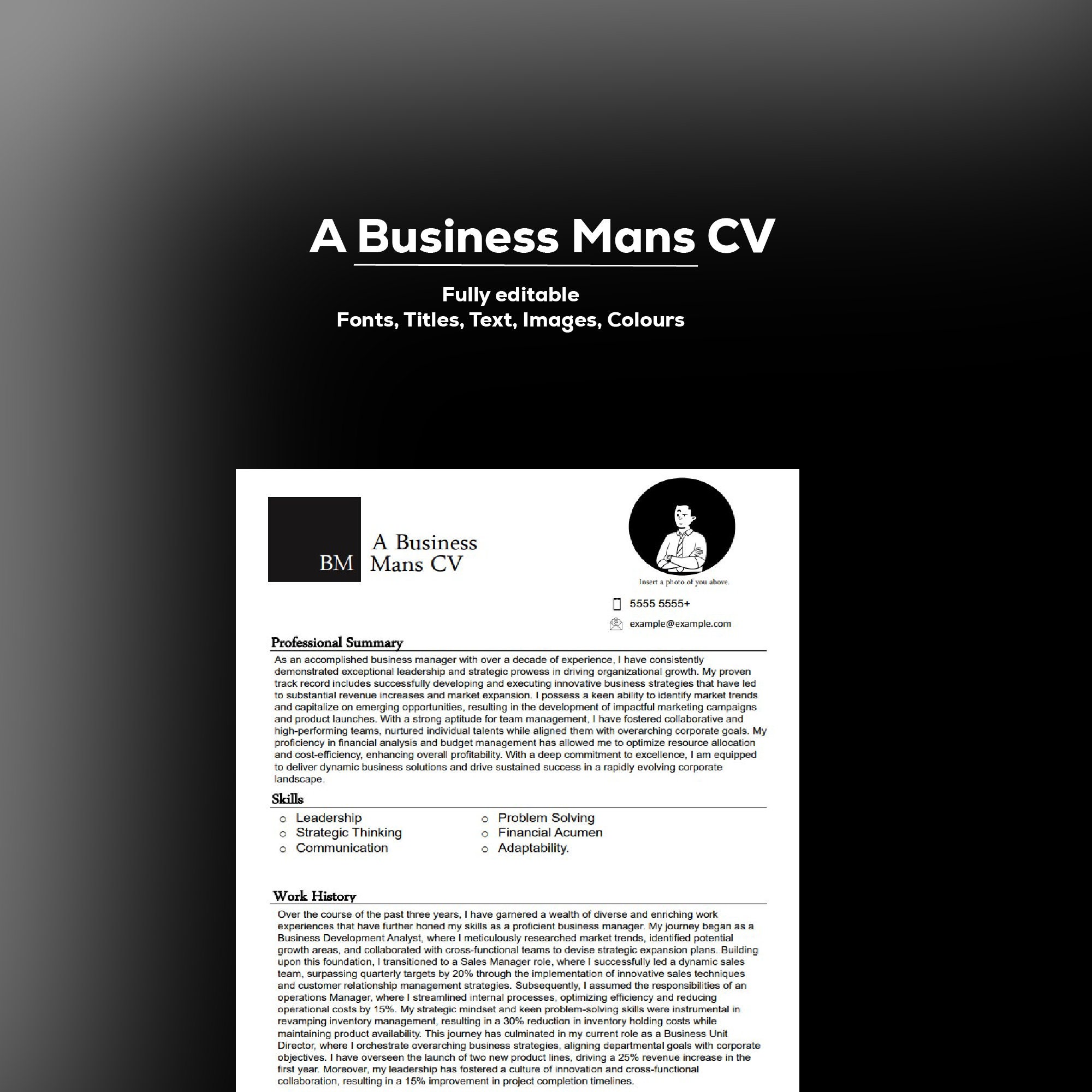 A Business Man's CV Template - Etsy