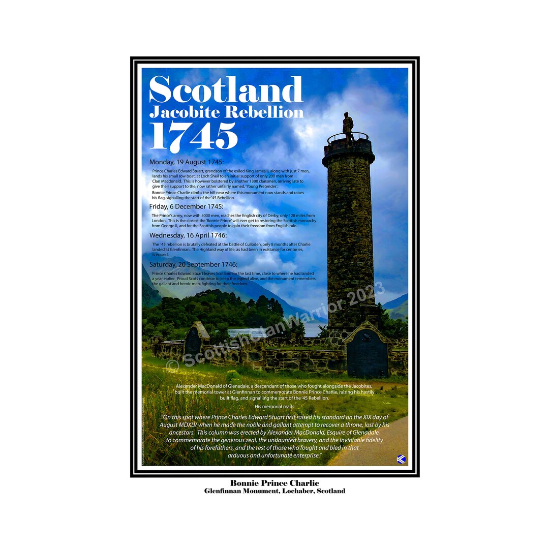 Scottish Monument Poster Bonnie Prince Charlie Jacobite Rebellion 1745 ...