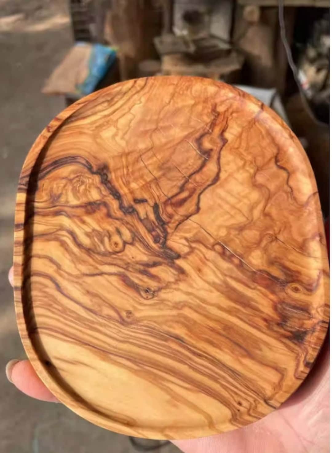 Olive Wood Whole Wood Handmade Round Plate Tray Solid Wood - Etsy