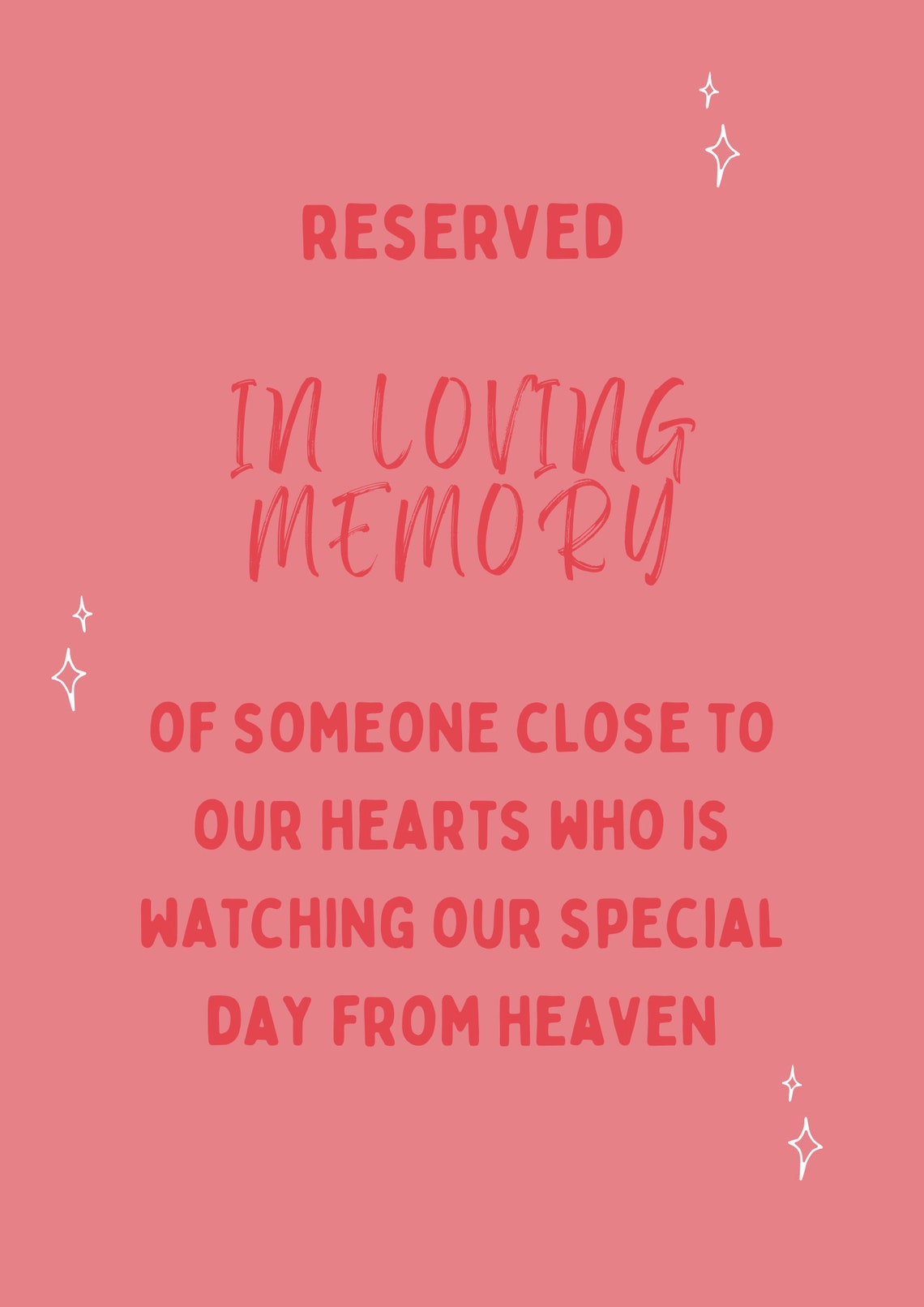 A4 Reserved Seat for a Loved One Sign | Digital Instant Download | DIY ...
