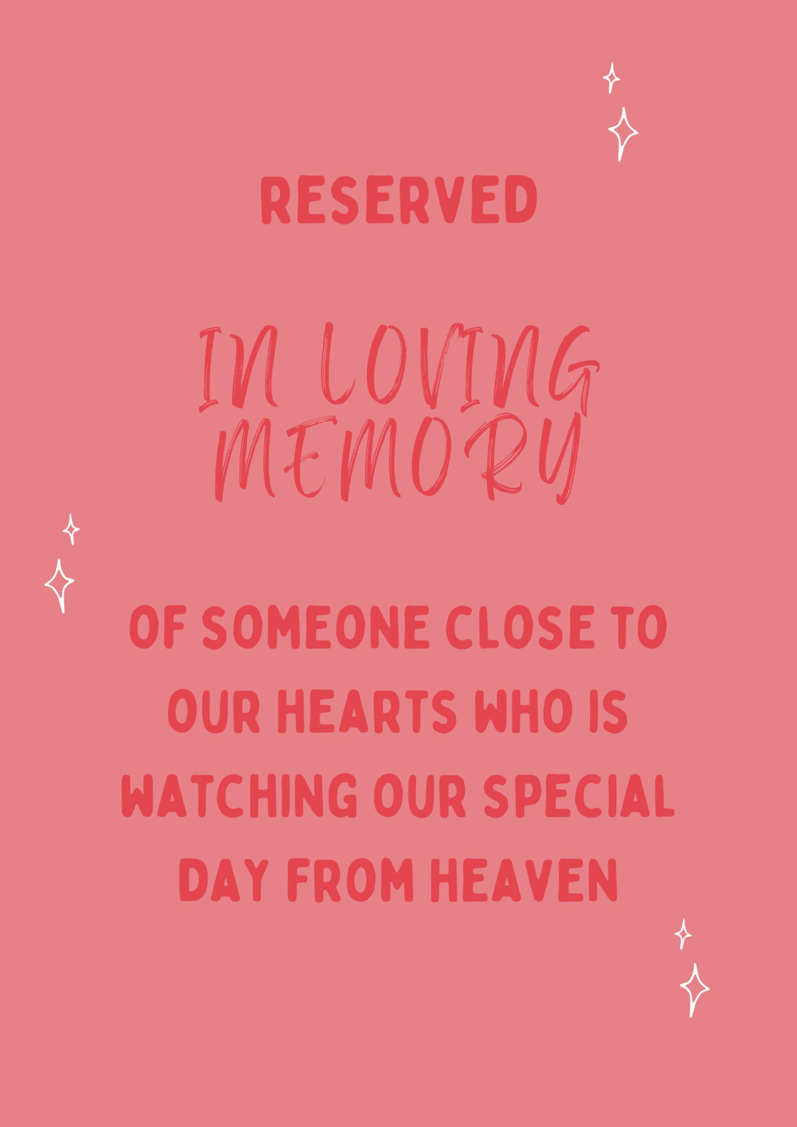A4 Reserved Seat for a Loved One Sign | Digital Instant Download | DIY ...