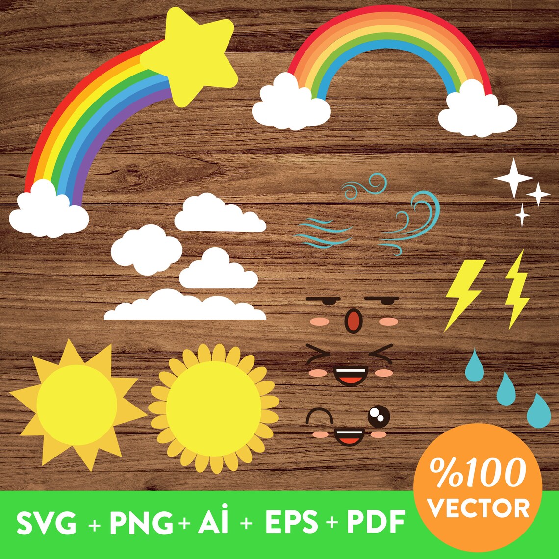 Rainbow Svg Bundle, Cloud Svg, Sun Svg, Cut File, Kids Svg, Baby Svg ...