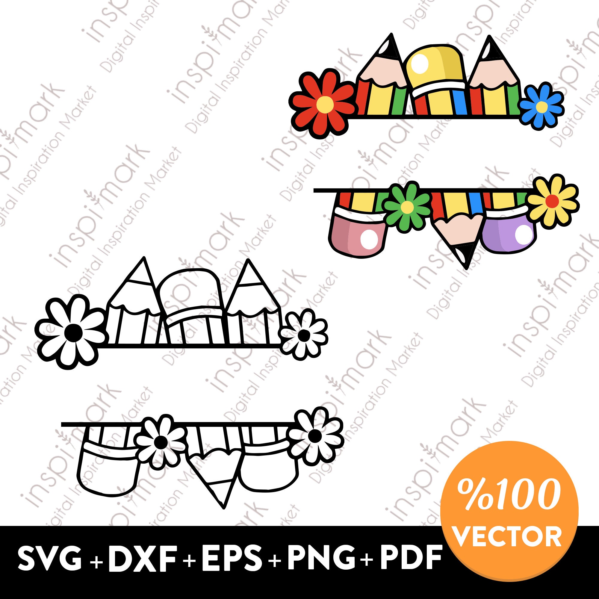 Pencil Name Frame SVG, Floral Pencil Name, Teacher Name Frame, Split ...