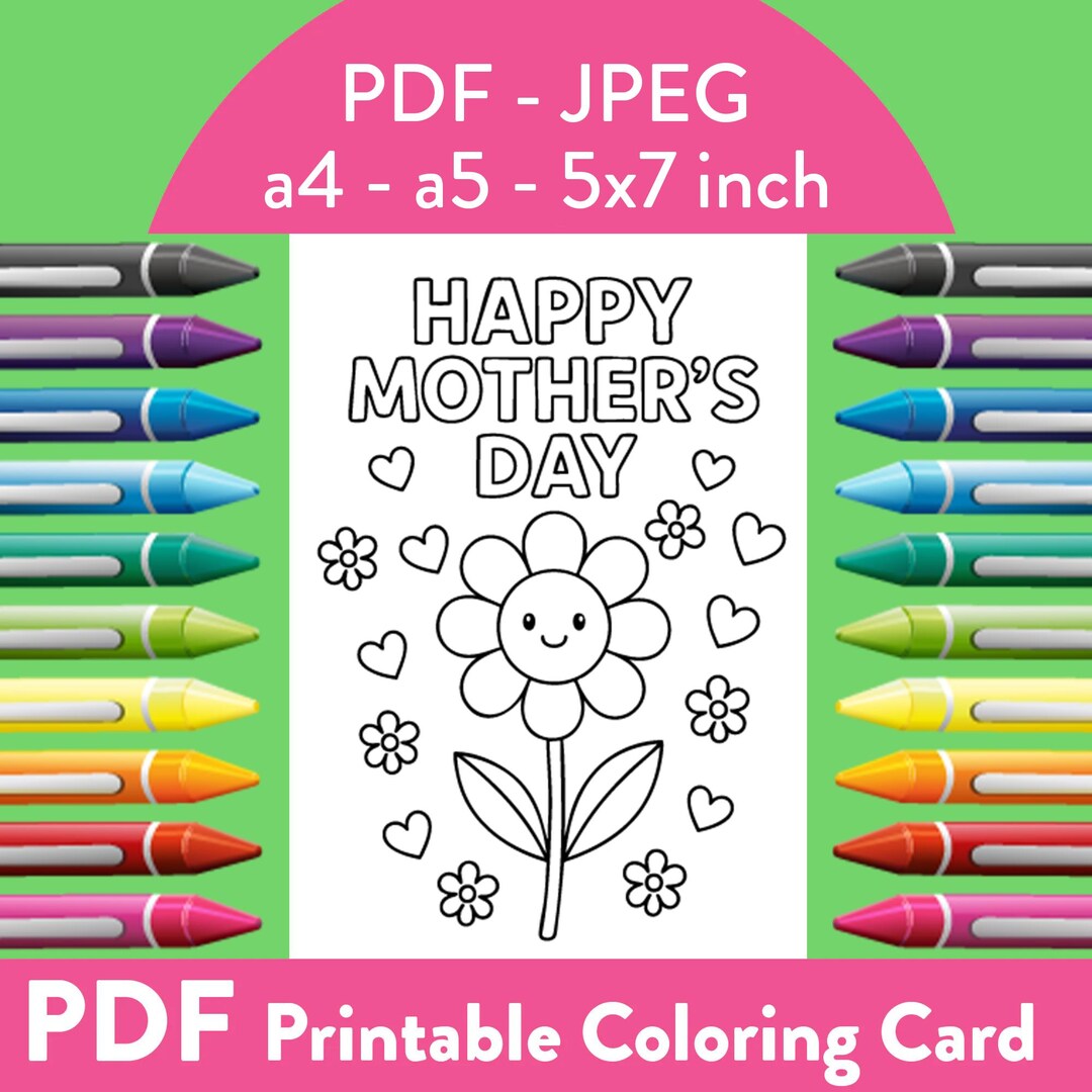 Kids Mother's Day Coloring Card - Printable Coloring Card - Kids DIY ...