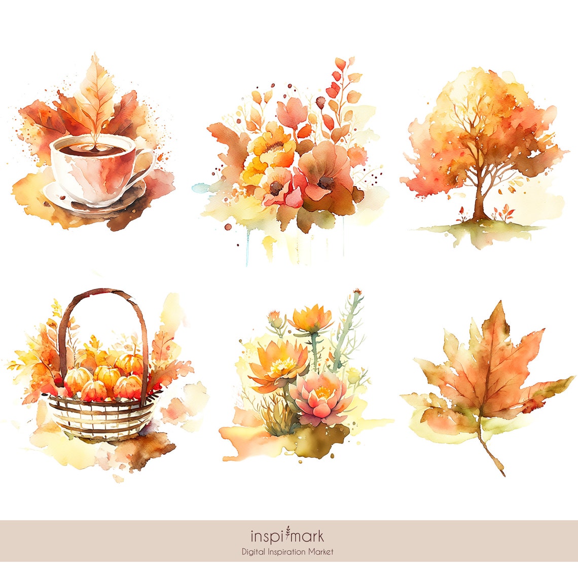 Autumn's Artistry: 80 Watercolor Clipart Delights - Etsy