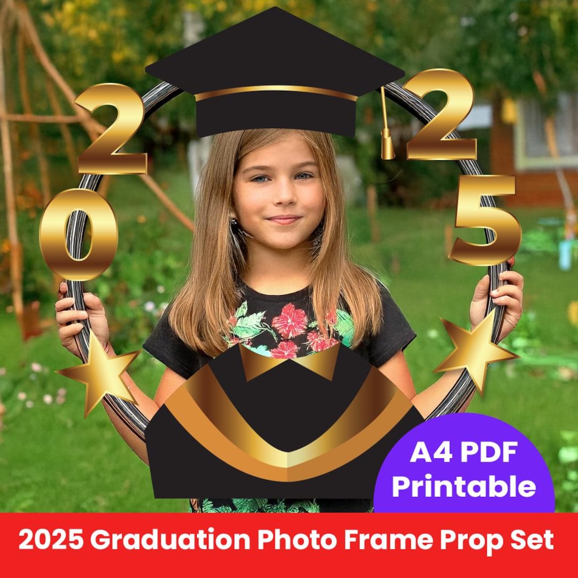 Graduation 2025 Photo Booth Props, Printable PDF, Cap Gown Stars ...