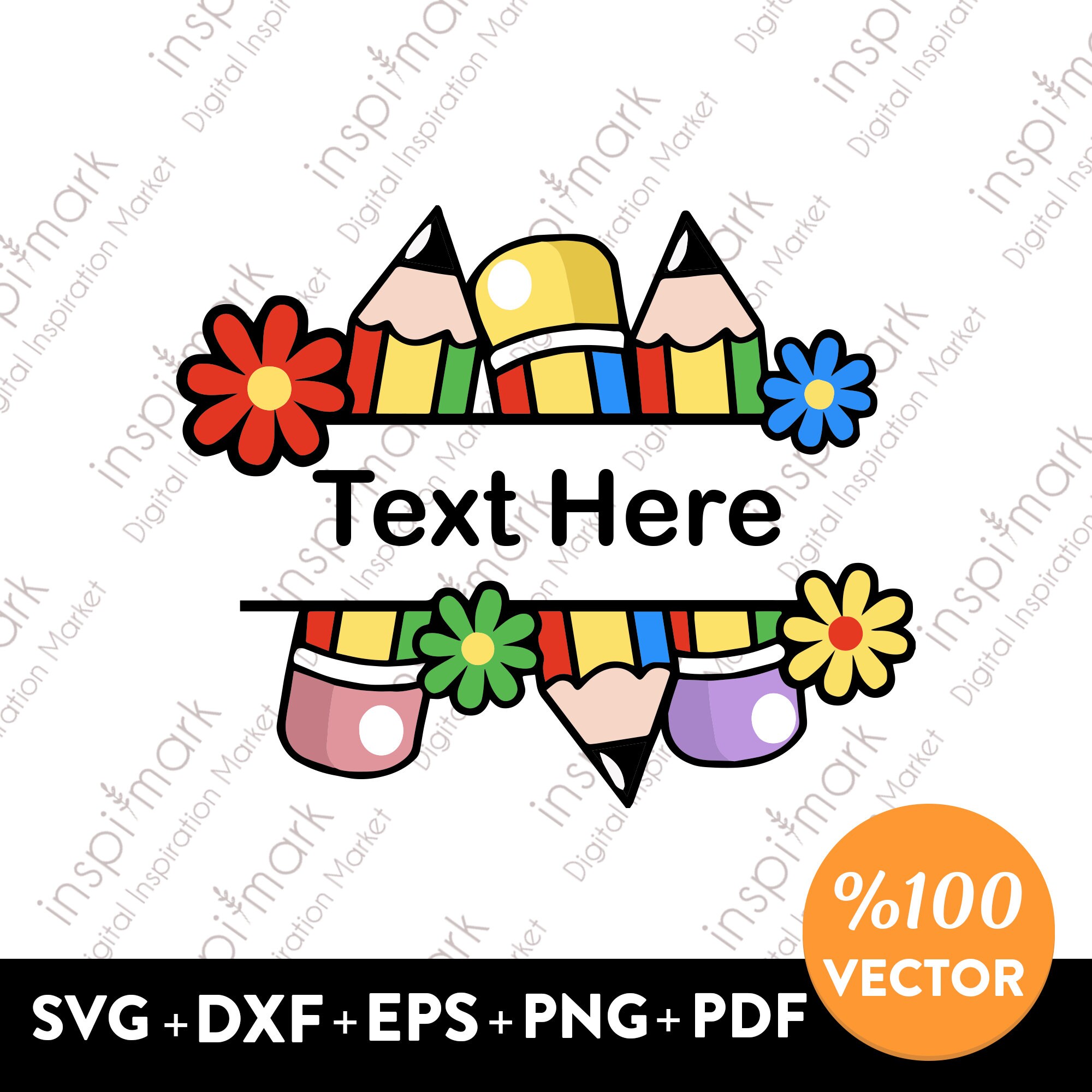 Pencil Name Frame SVG, Floral Pencil Name, Teacher Name Frame, Split ...