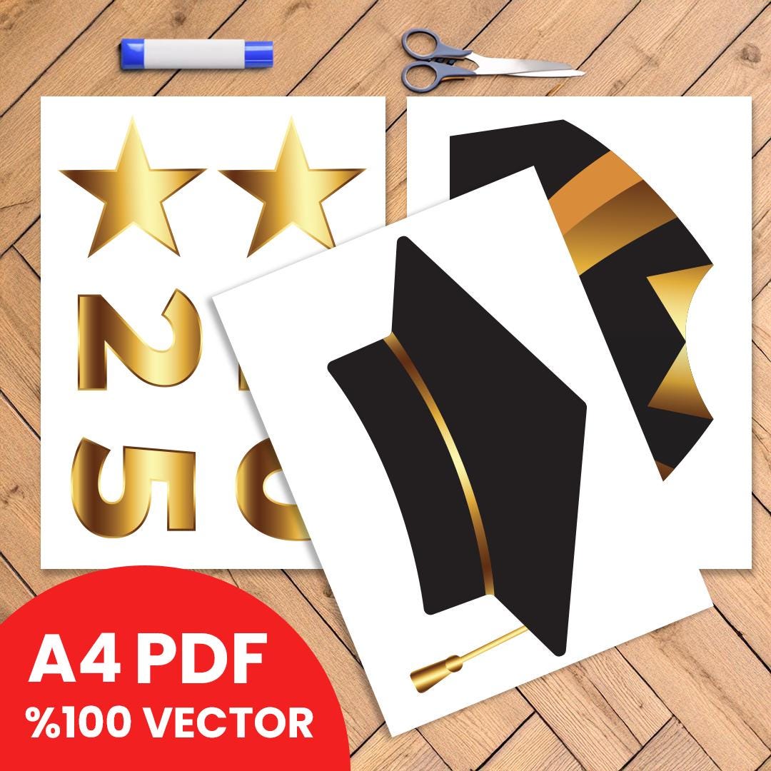 Graduation 2025 Photo Booth Props, Printable PDF, Cap Gown Stars ...