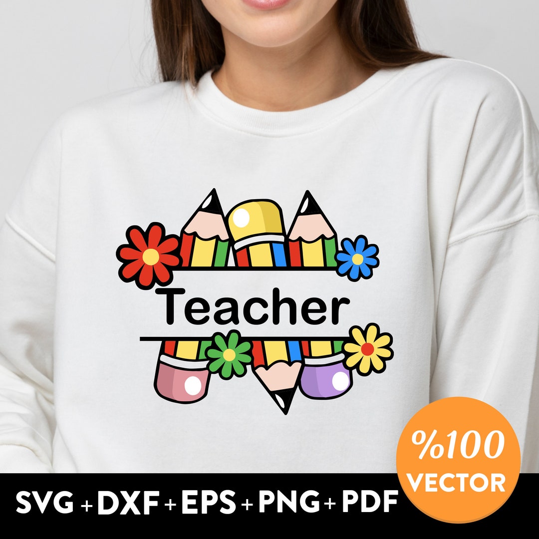 Pencil Name Frame SVG, Floral Pencil Name, Teacher Name Frame, Split ...