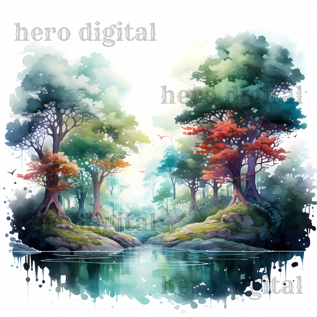 Watercolor Forest Clipart Landscape Abstract Scene Abstract - Etsy