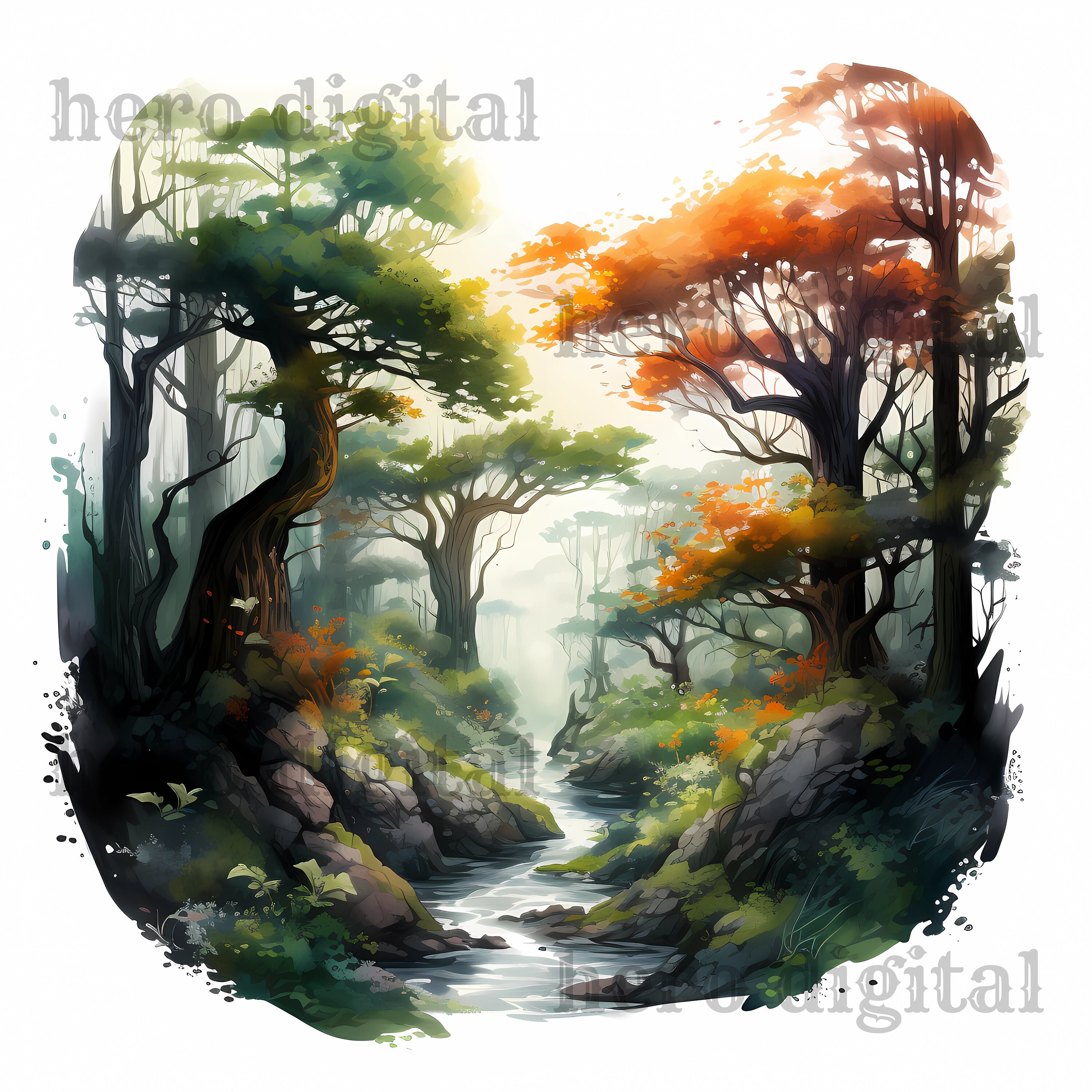 Watercolor Forest Clipart Landscape Abstract Scene Abstract - Etsy