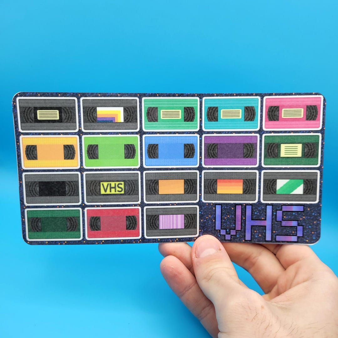 Pixel VHS Sticker Sheet, Retro Video Tape Multicolored Labels 173x86mm ...